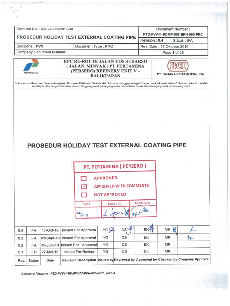 PTD-PVV41-RDMP-007-BPN-005-PRC - Rev0.4 PROSEDUR HOLIDAY TEST EXTERNAL ...