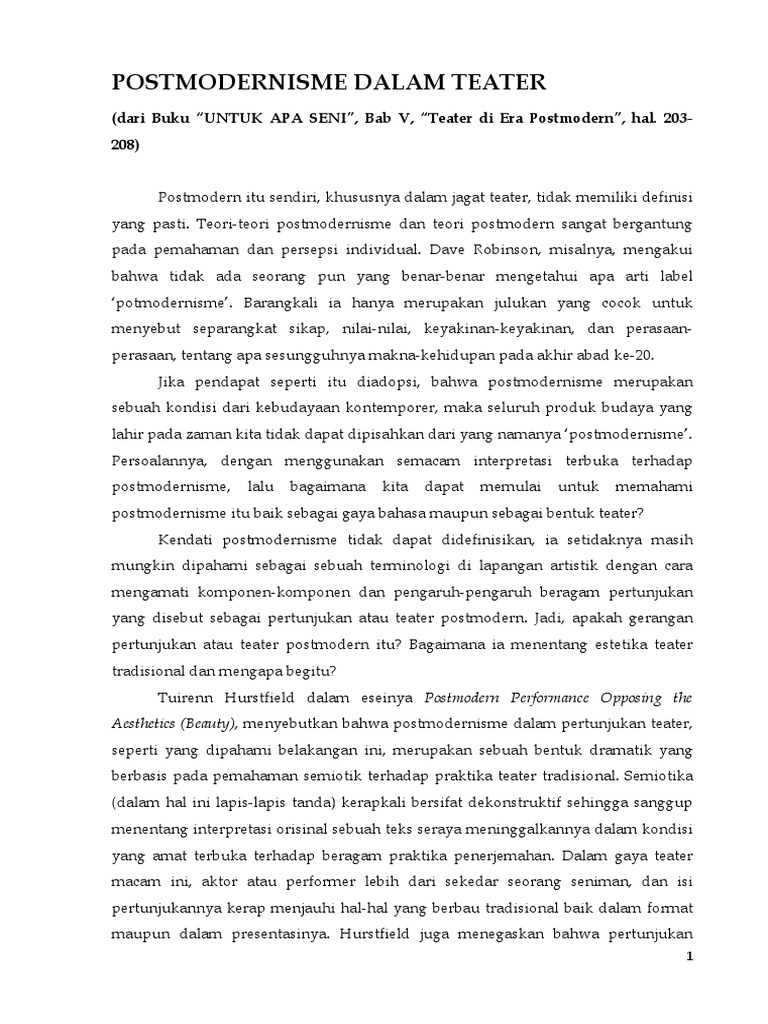 POSTMODERNISME DALAM TEATER Estetika | PDF | Ilmu Sosial | Seni