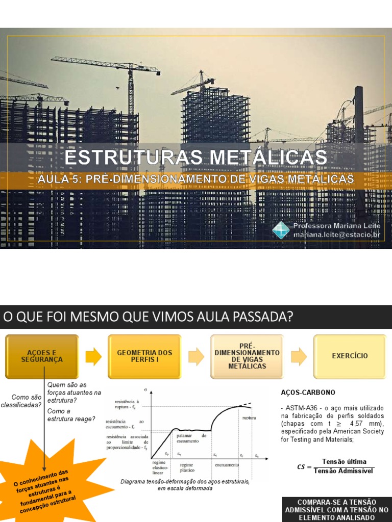 Aula 05 Pré Dimensionamento De Vigas Metálicas Pdf Flexão Física
