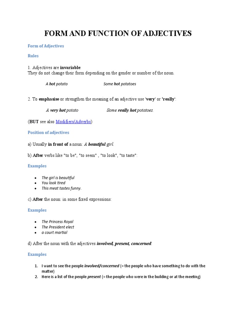 Adjective Forms and Functions Explained | PDF | Adjective | Noun