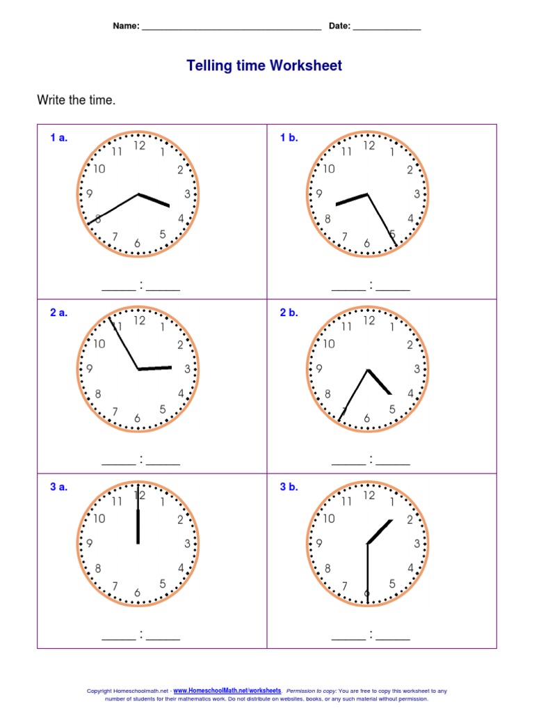 Telling Time Worksheet-6 | PDF