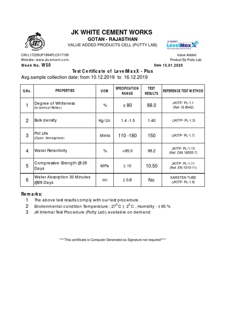 JK White Cement Works: Gotan - Rajasthan | PDF | Materials | Applied ...