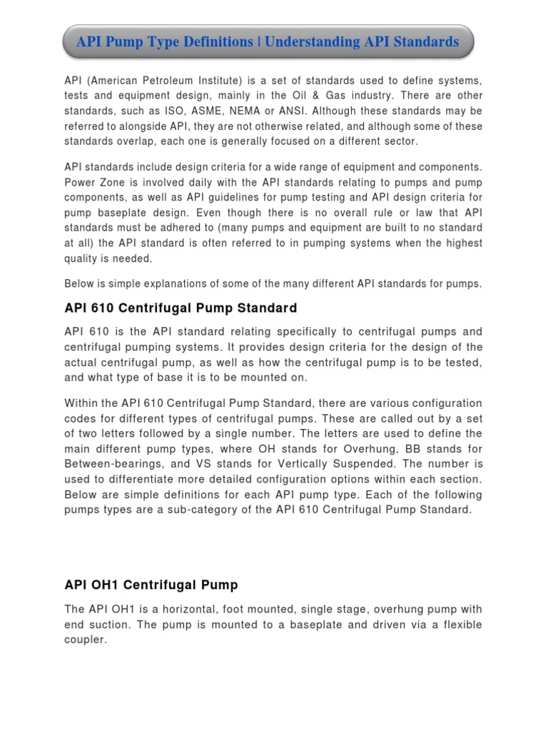 API Pump Type Defination | PDF | Pump | Leak