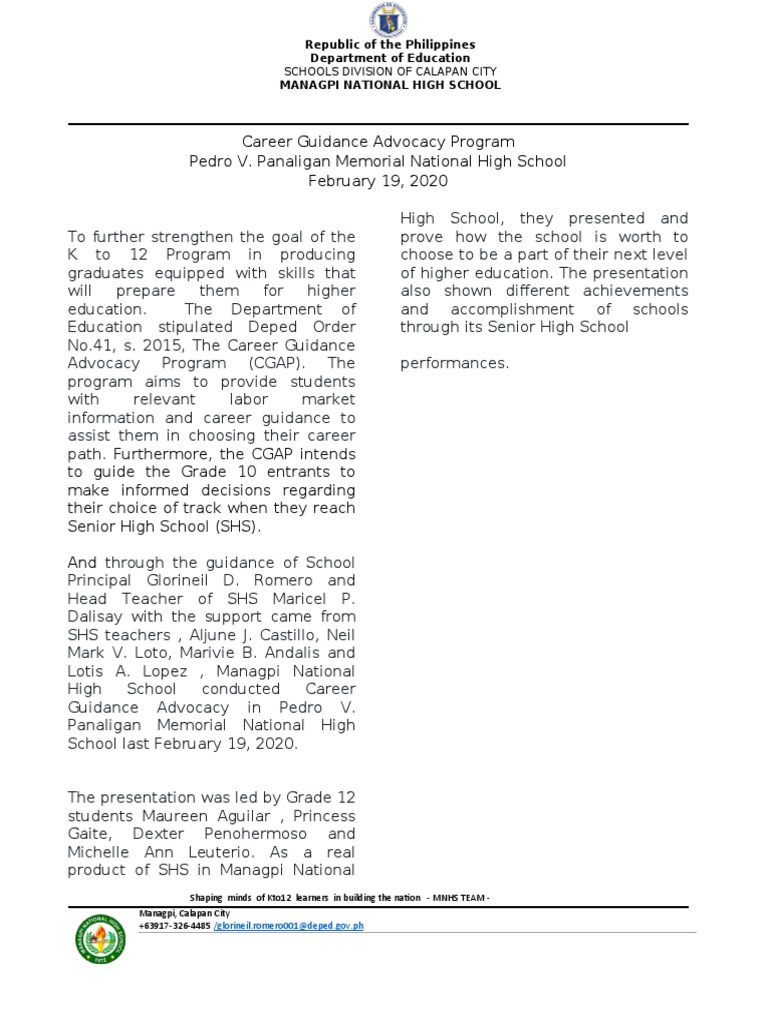 Career Guidance Orientation-Pedro VPMNHS | PDF | Pedagogy | Teachers