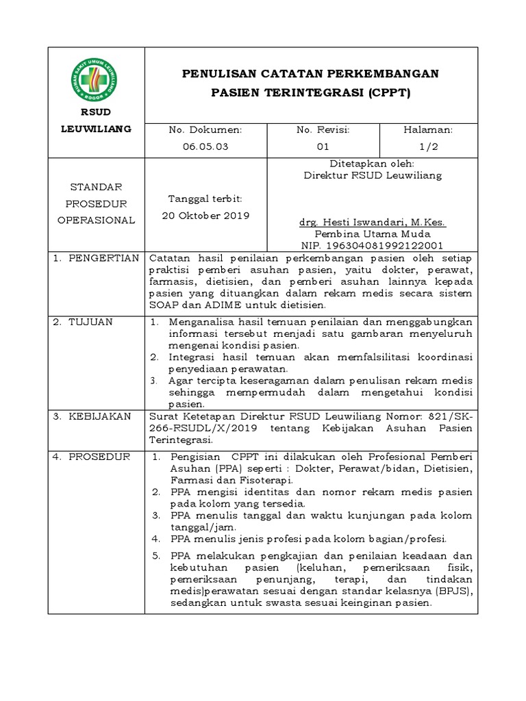 Prosedur Penulisan CPPT di RSUD Leuwiliang | PDF | Sains & Matematika