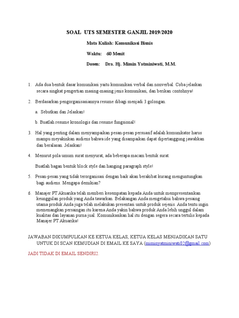 Soal Uts Kombis Bu Mimin | PDF | Karier & Perkembangan