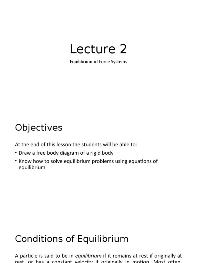 Equilibrium of Force Systems and FBDs | PDF | Force | Mechanics