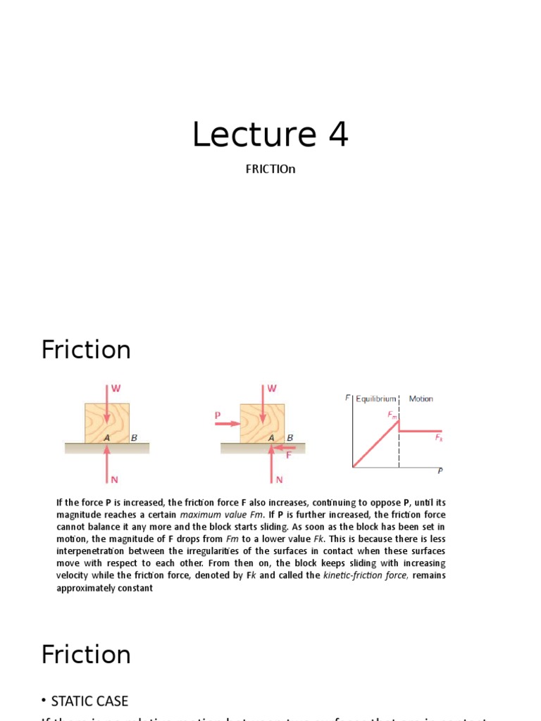 Lecture 4 - Friction | PDF | Friction | Force