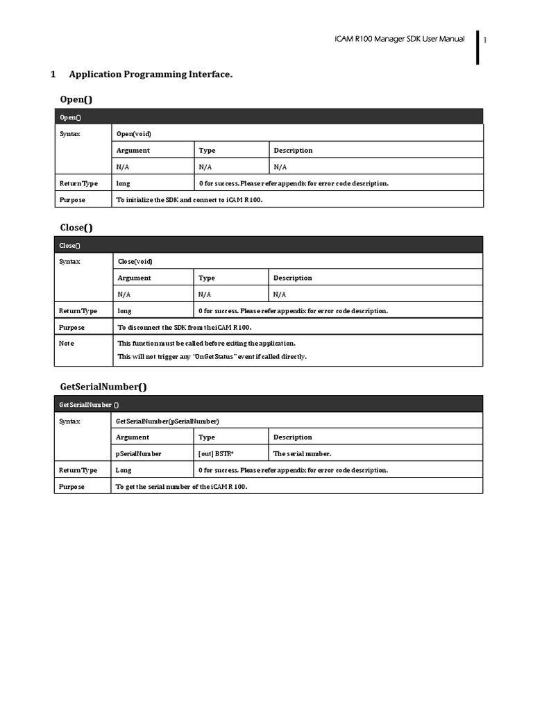 iCAM R100 Manager SDK Manual PDF | PDF | Databases | Array Data Structure