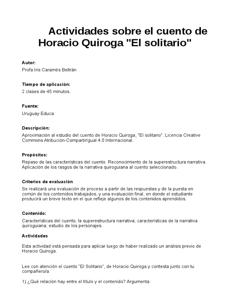 Actividades El Solitario | PDF