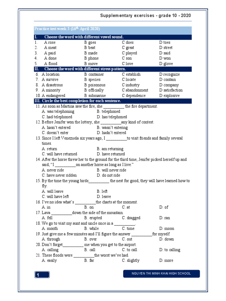 Supplementary Exercises - 16 April 2020 - Grade 10 | PDF