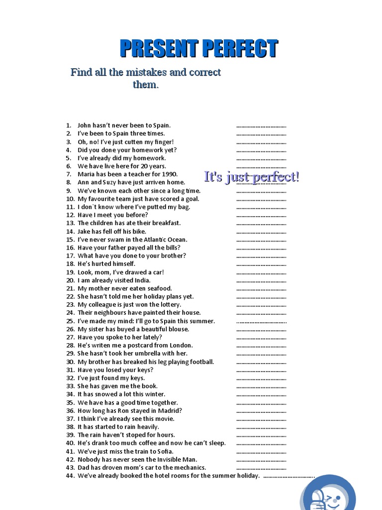 Present Perfect Find and Correct Mistakes Grammar Drills - 103645 | PDF