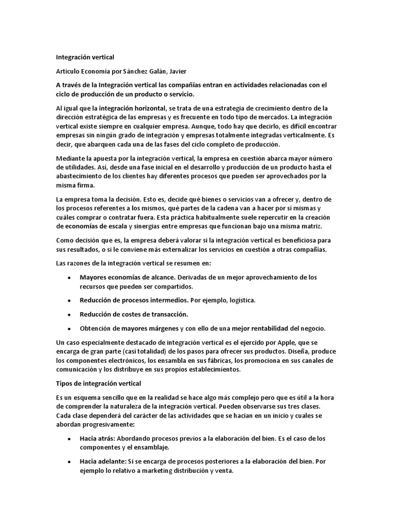 Integración Vertical: Definición y Tipos | PDF | Integral | Logística