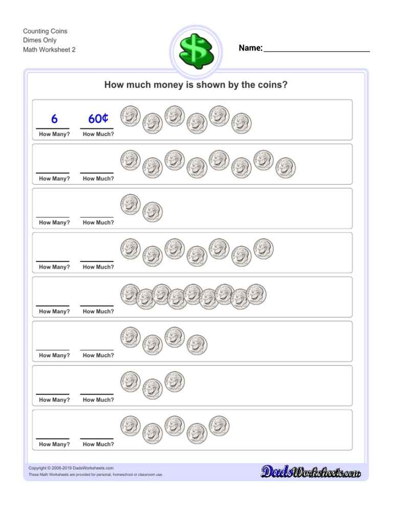 Counting Coins Dimes Only v2 | PDF