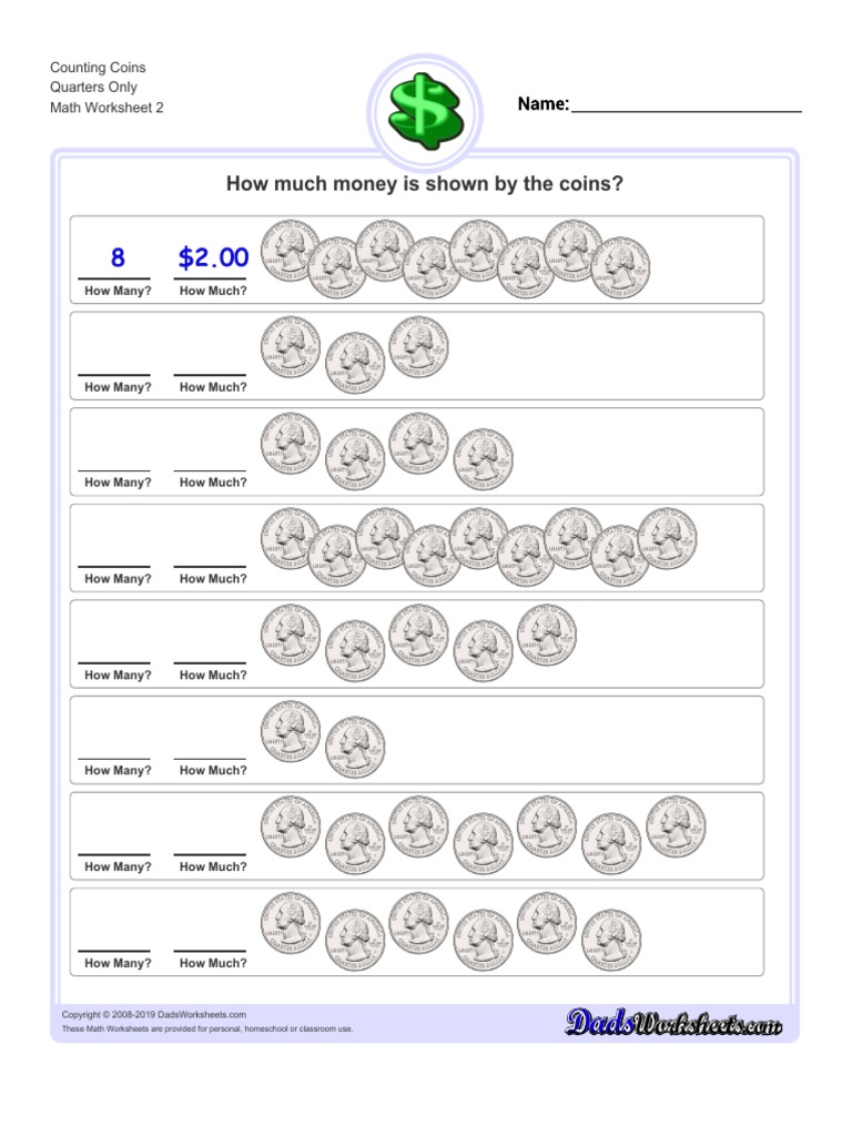 Counting Coins Quarters Only v2 | PDF