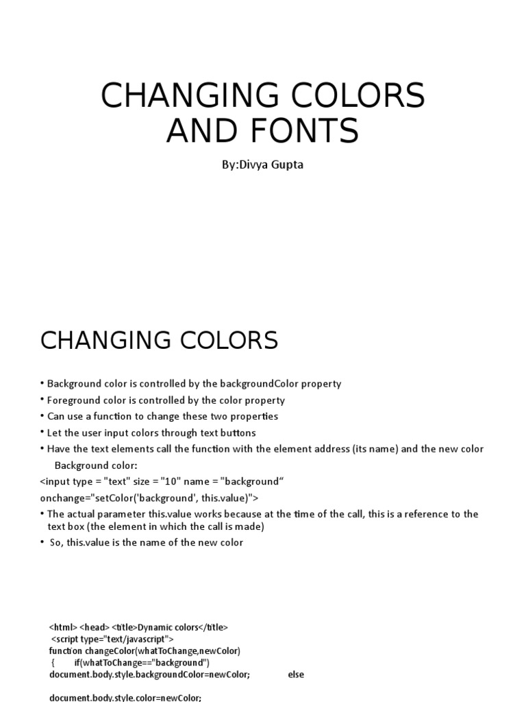 Changing Colors and Fonts | PDF | Computers