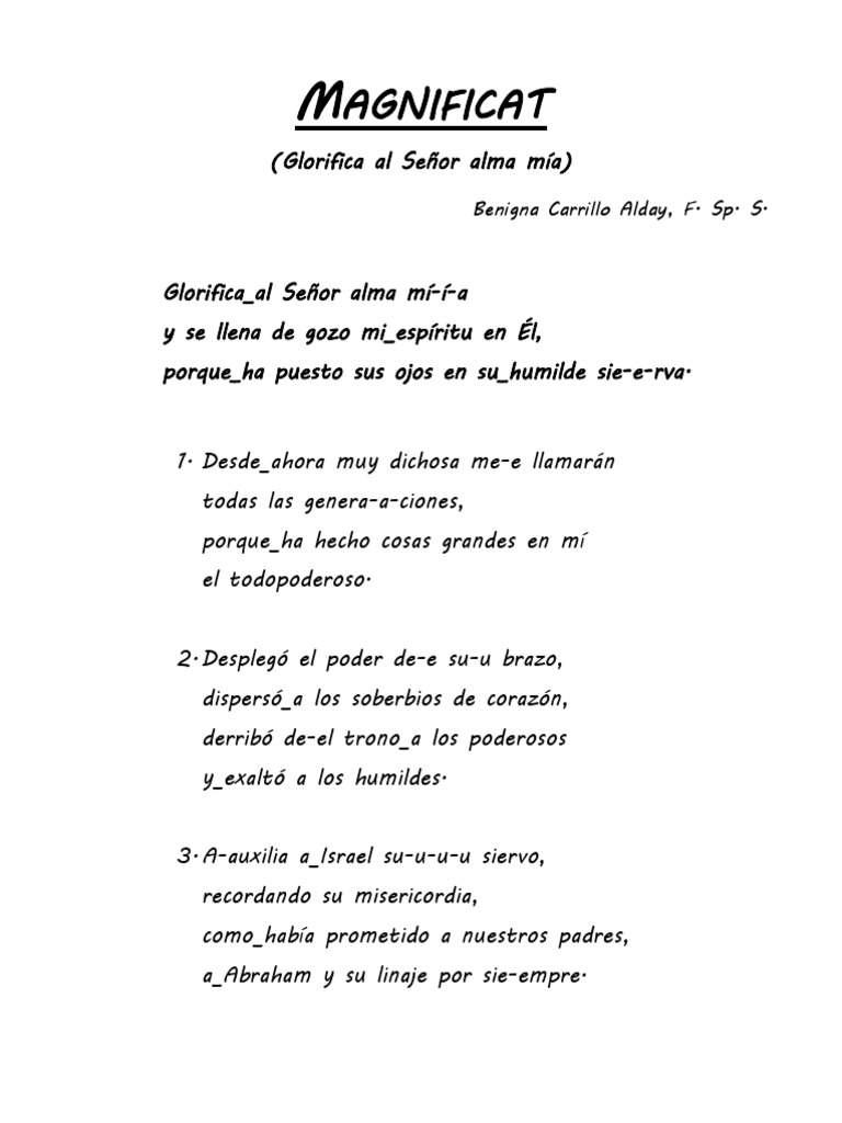 Letra del Magnificat en Español | PDF