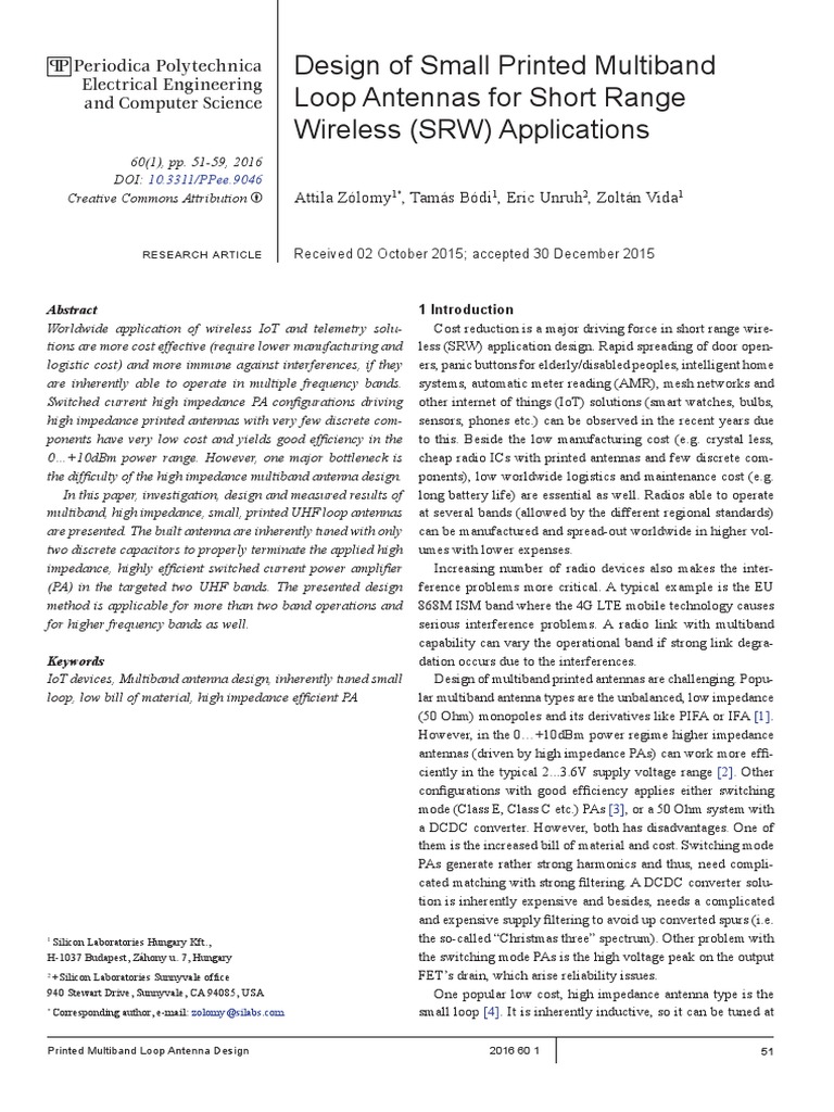 Design of Small Printed Multiband Loop Antennas For Short Range ...