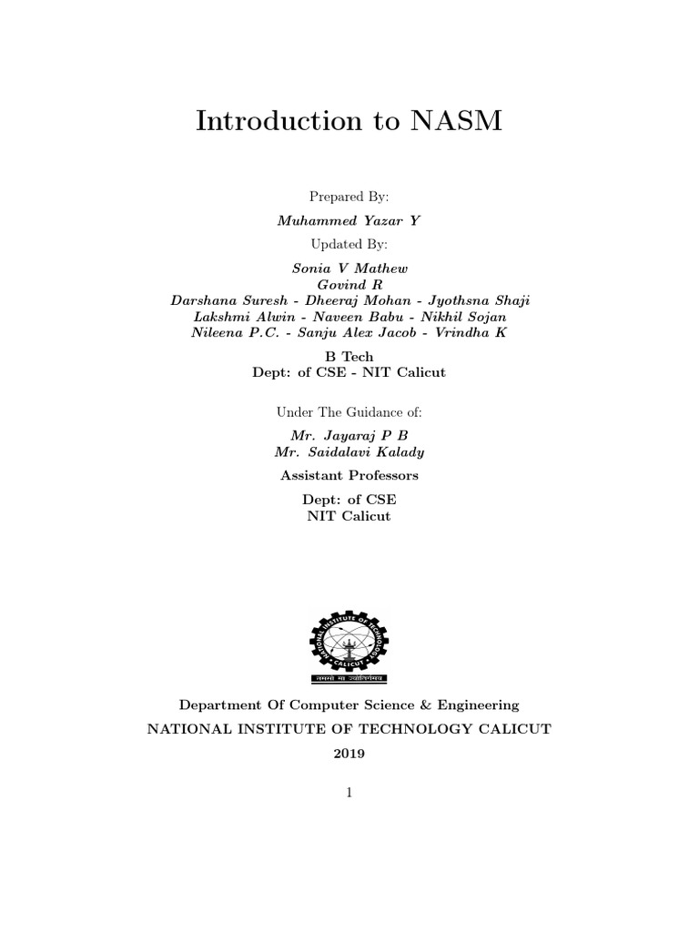 NASM Tutorial NIT Calicut | PDF | Central Processing Unit | Digital Electronics