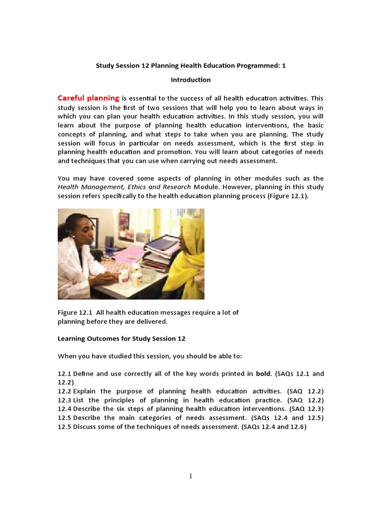 Health Ed (HANDOUTS) | PDF | Needs Assessment | Focus Group