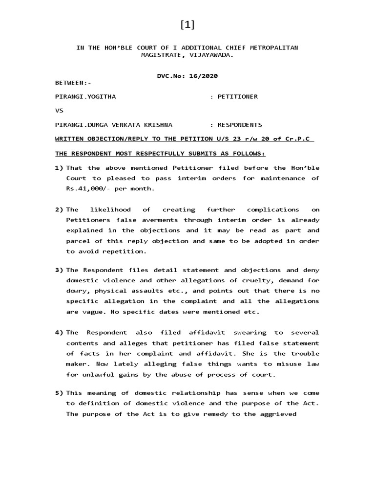 SEC23 OBJECTION D.V.ACT - Krishna DV | PDF | Domestic Violence | Violence