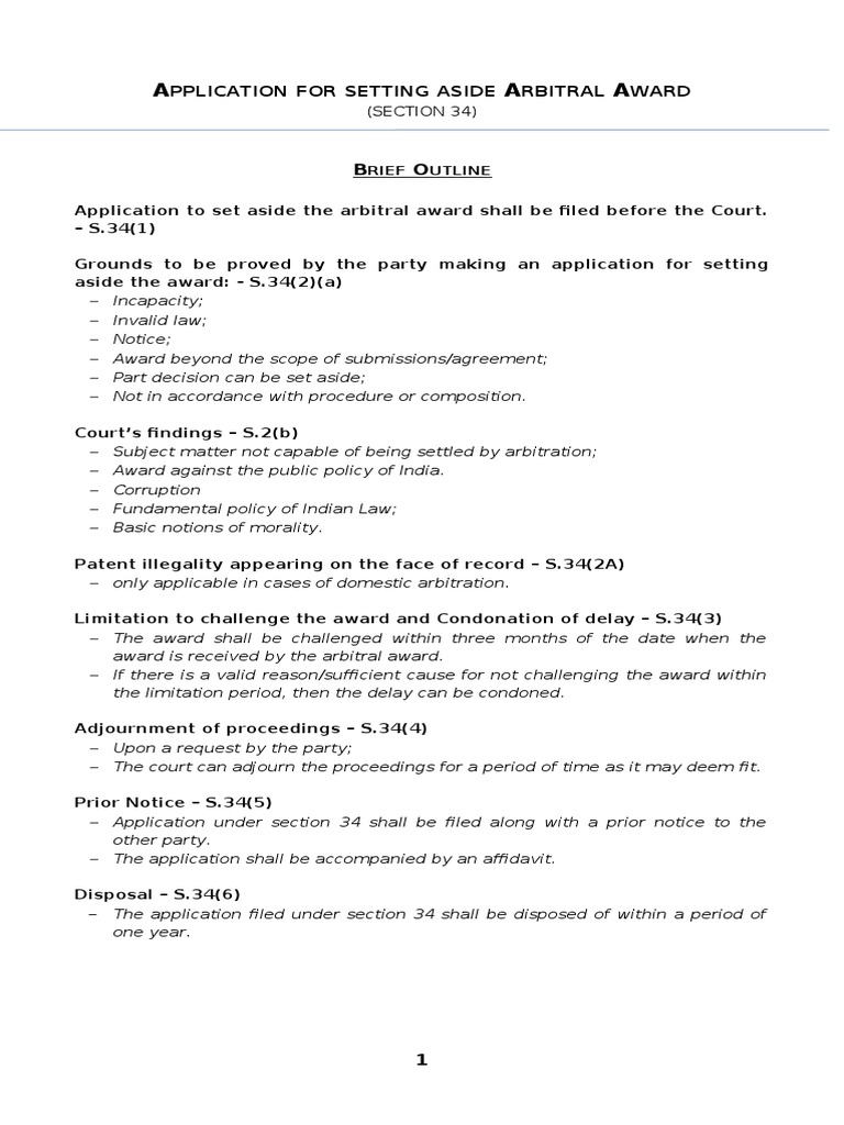 Application For Setting Aside Arbitral Award | PDF | Arbitration ...