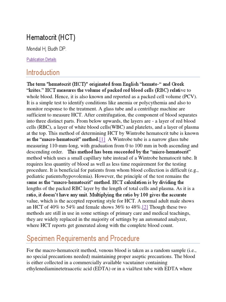 Hematocrit (HCT) : Publication Details | PDF | Anemia | Red Blood Cell
