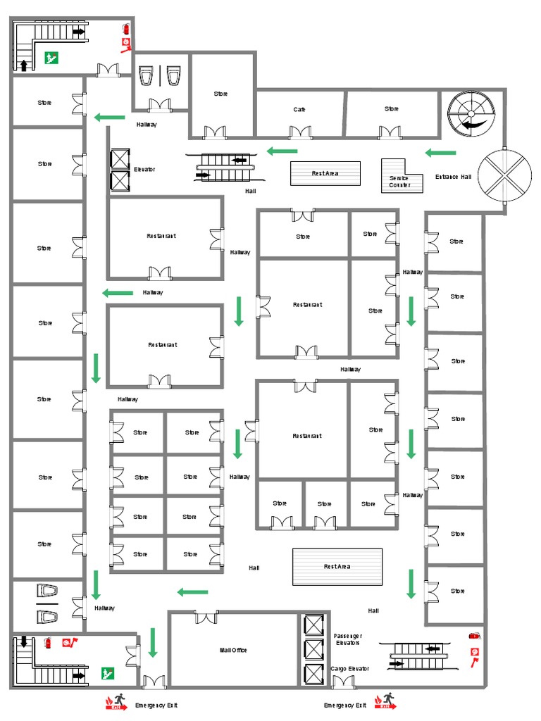 A Floor Plan Depicting The Layout Of A Large Shopping Mall With