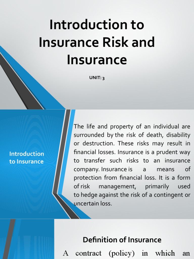 Unit 3 Introduction To Insurance Risk and Insurance | PDF | Life ...