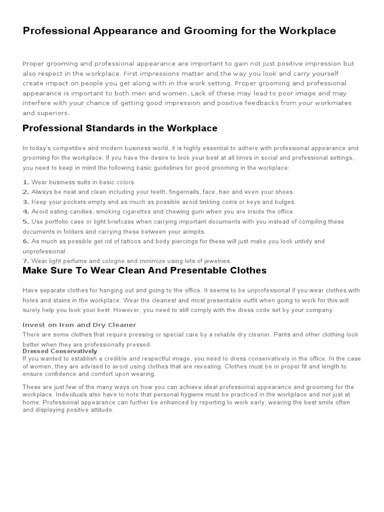 Professional Appearance Guidelines at Work | PDF | Human Appearance ...