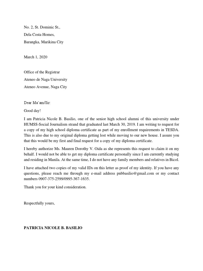 Request for High School Diploma Copy | PDF