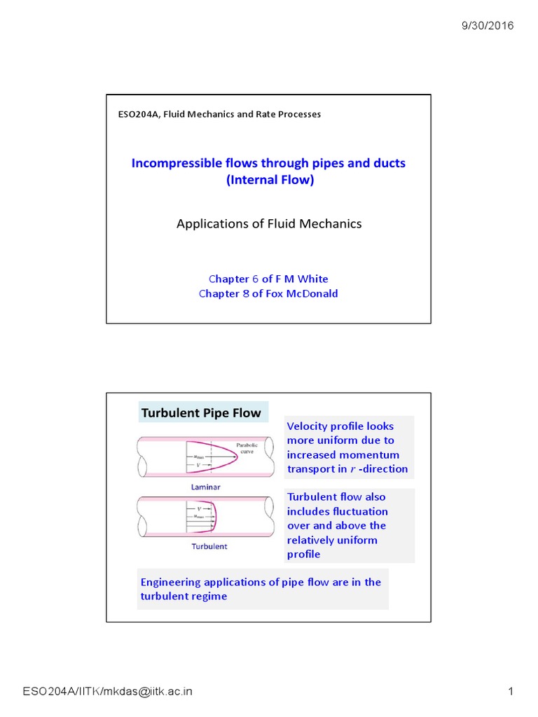 Analysis of Turbulent Pipe Flow and Application to the Calculation of ...