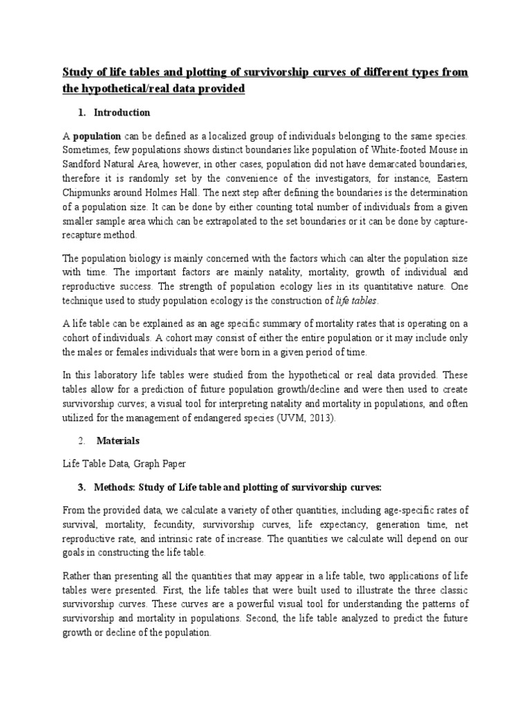 Life Tables and Survivorship Curves Study | PDF | Population | Statistics