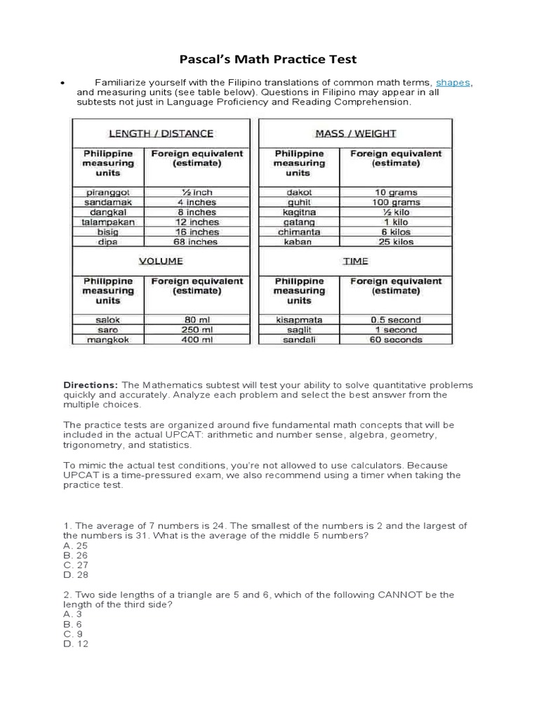 Pascal's Math Practice Test | Download Free PDF | Trigonometric ...