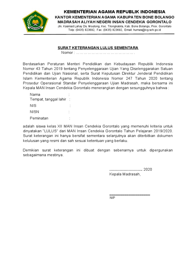 Contoh SKL Sementara | PDF