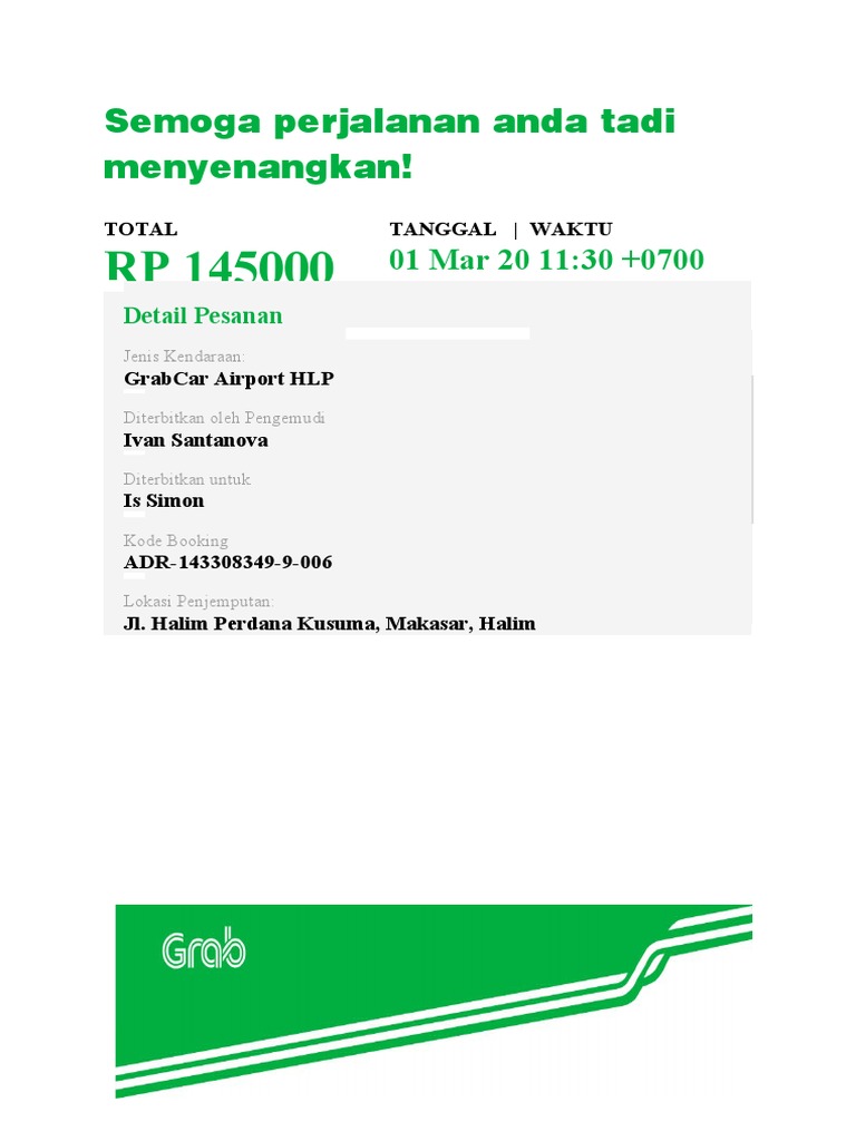 Bukti Pembayaran GrabCar 2024 | PDF