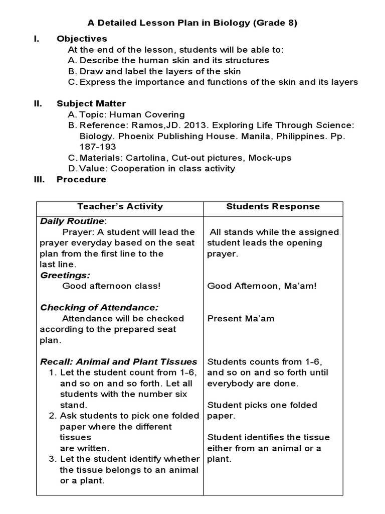 A Detailed Lesson Plan in Biology Larger Version | PDF | Skin | Epidermis