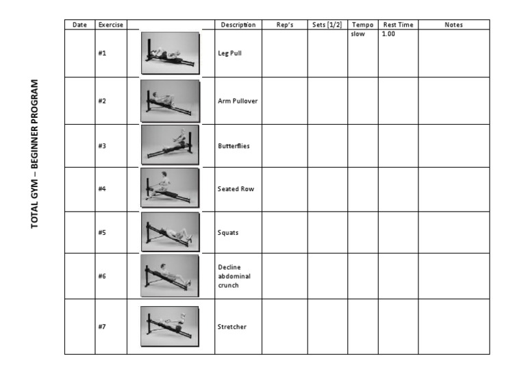 Beginner Total Gym Workout Sheet | PDF