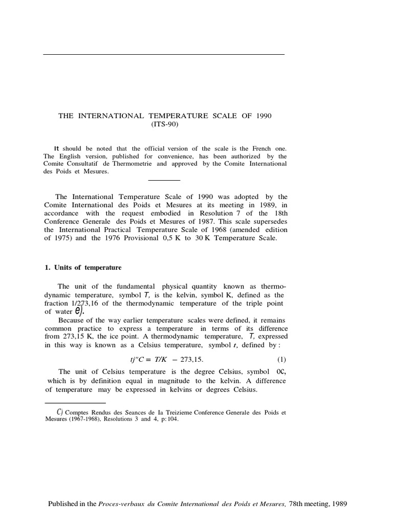 The International Temperature Scale of 1990 (ITS-90): A Detailed ...