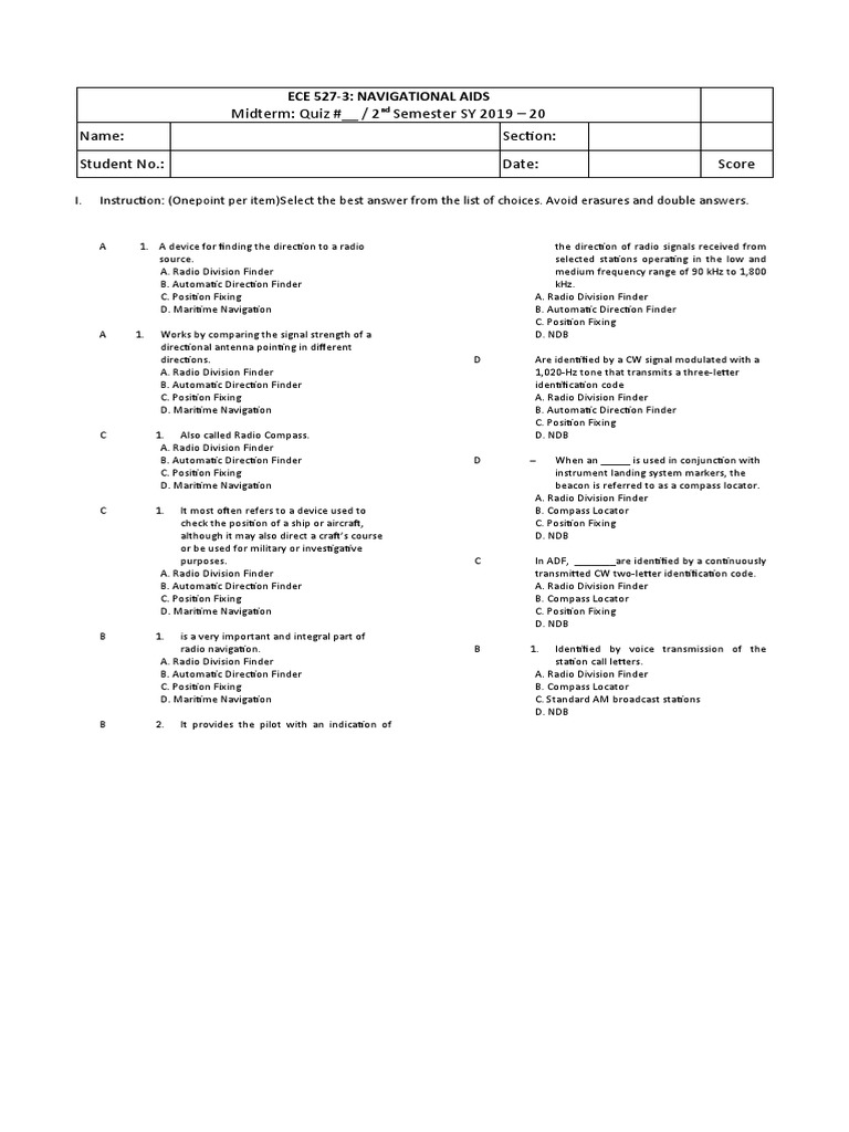 RDF - Adf - Navi Aids Midterm | PDF | Radio | Telecommunications ...