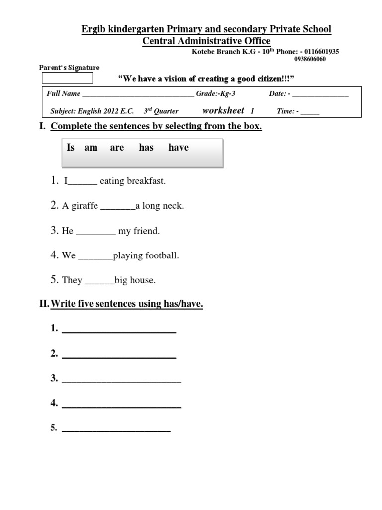 KG3 English Worksheet | PDF | Linguistics