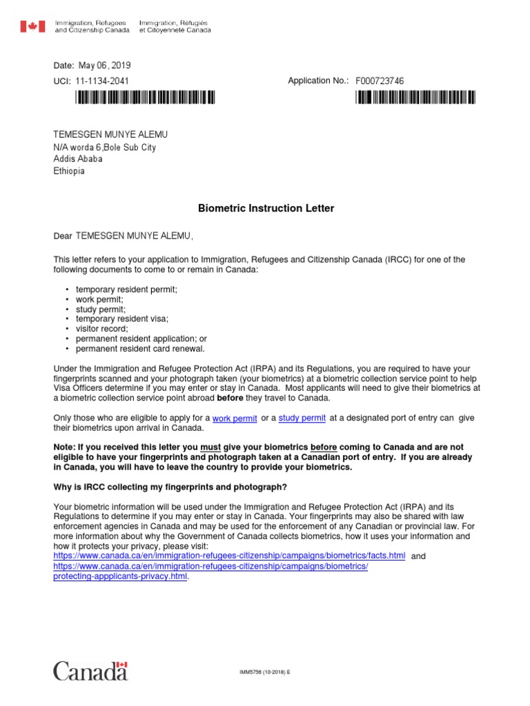 F000723746 - ALEMU, TEMESGEN MUNYE - Biometric Instruction Letter PDF ...