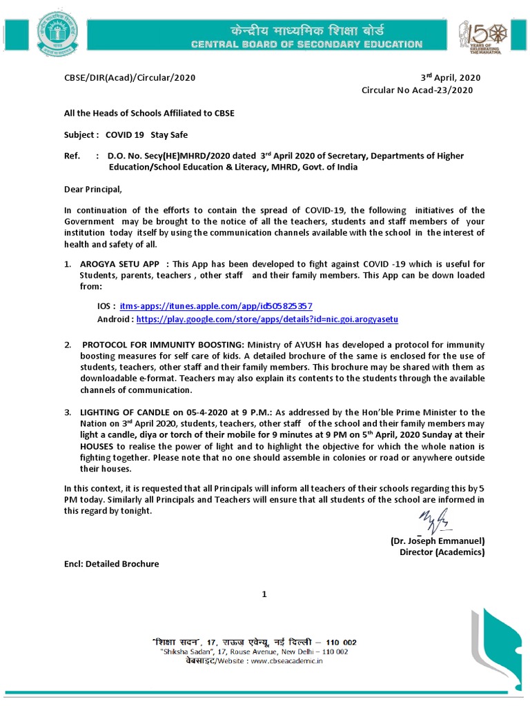 CBSE/DIR (Acad) /circular/2020 3 April, 2020 Circular No Acad-23/2020 ...