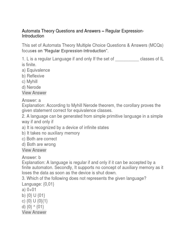 Automata Theory Questions and Answers - Regular Expression | PDF | Parsing | Regular Expression