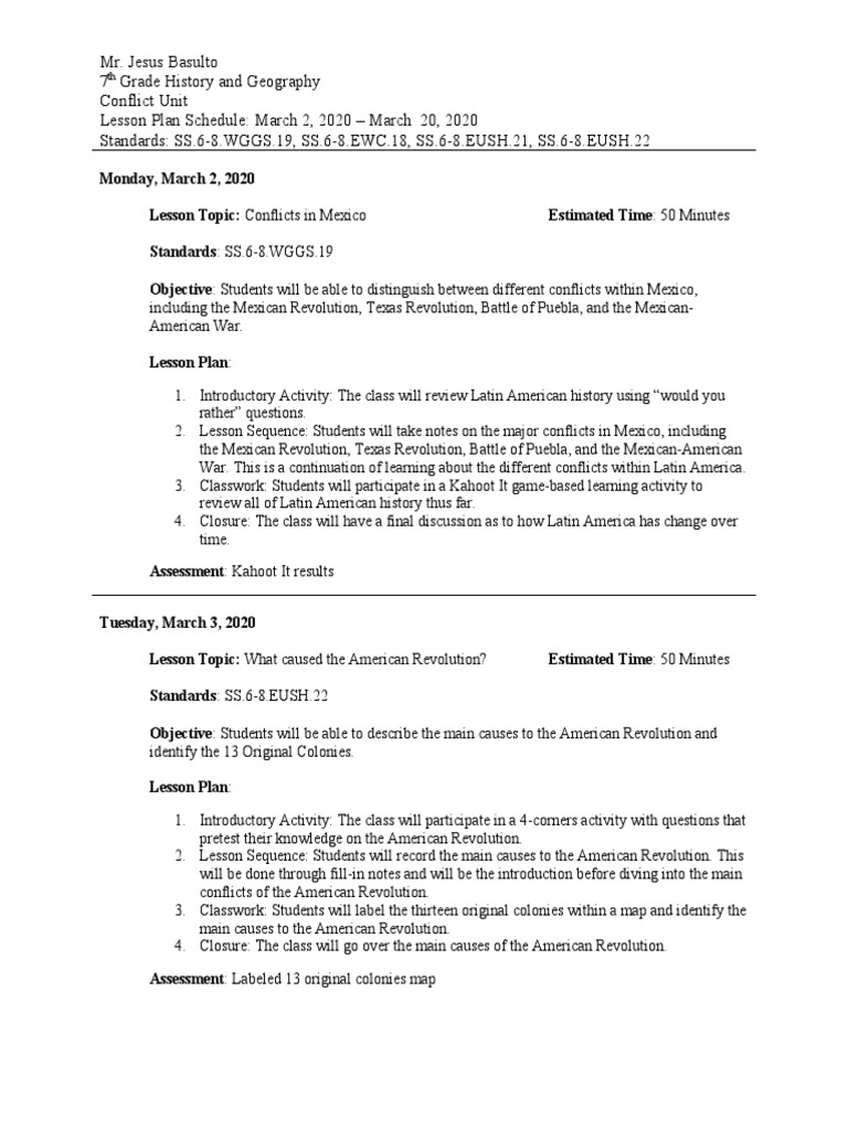 Student Teaching Doc Lesson Plans Conflict 2 | PDF | American Civil War ...