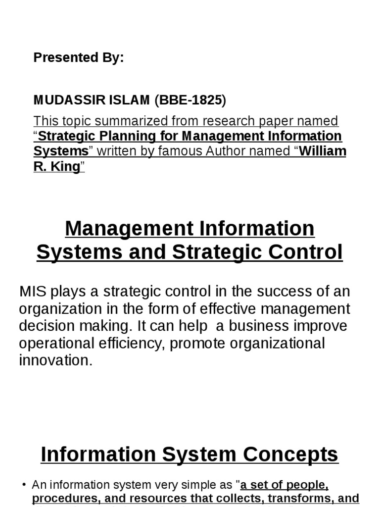 MIS & Strategic Control | PDF | Information System | Management ...