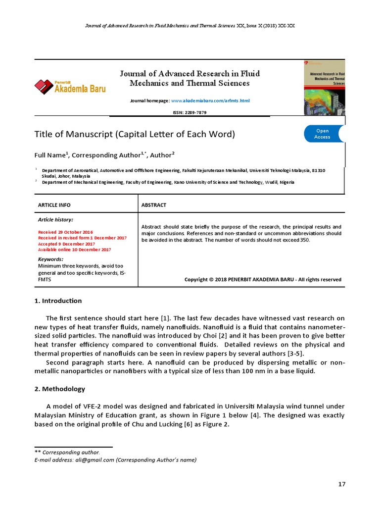 Title of Manuscript (Capital Letter of Each Word) : Journal of Advanced ...