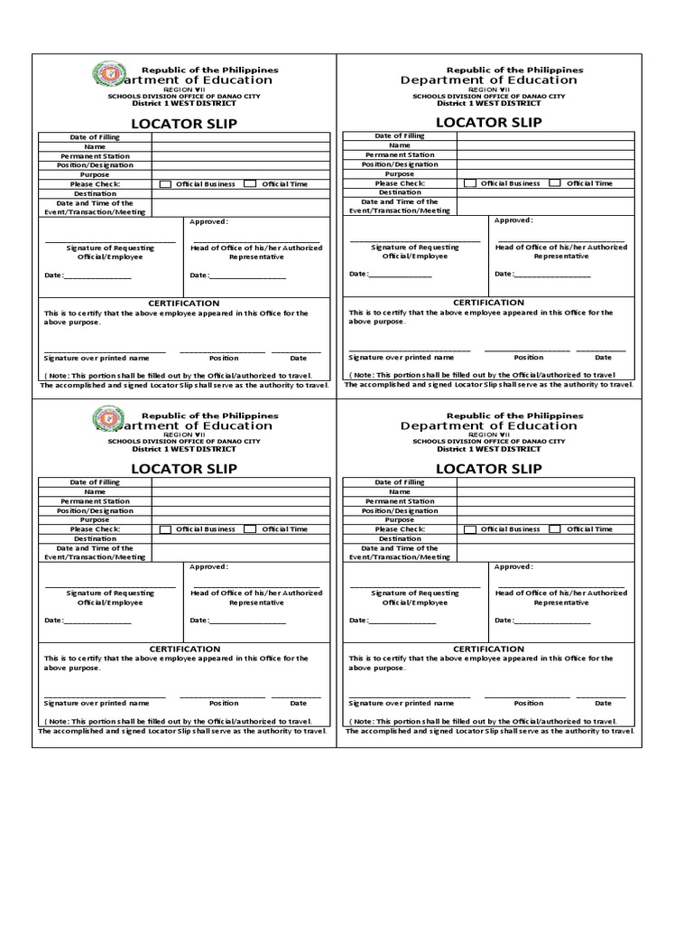 Locator Slip Locator Slip: Department of Education Department of ...