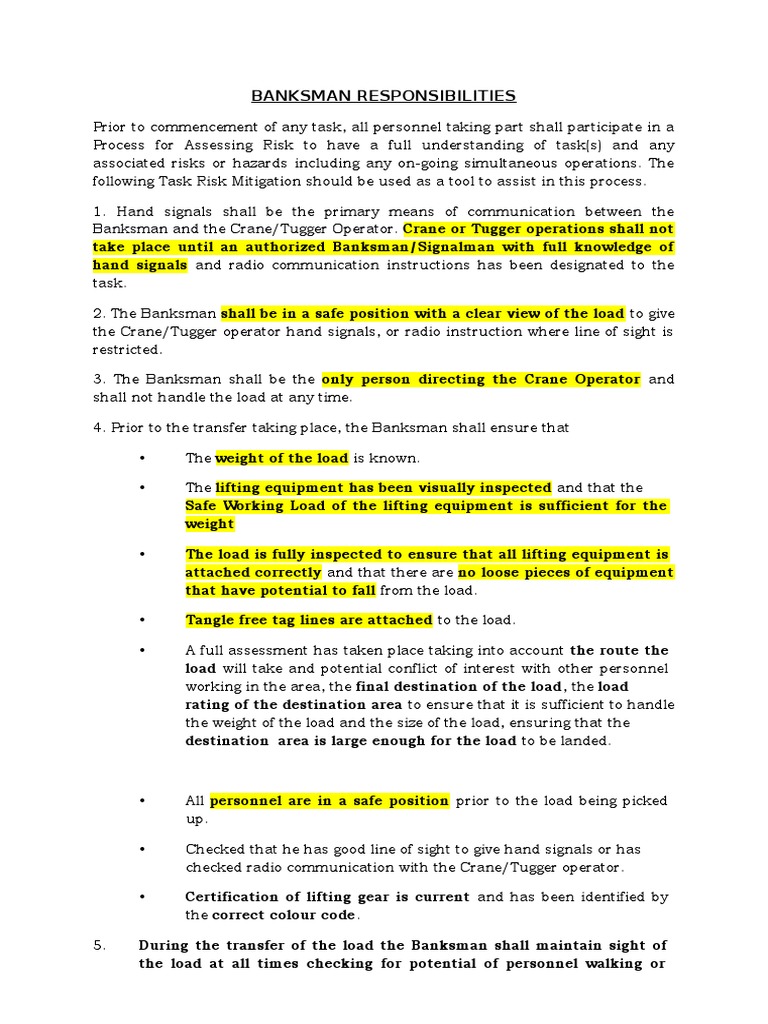 Banksman Responsibilities | PDF | Crane (Machine)