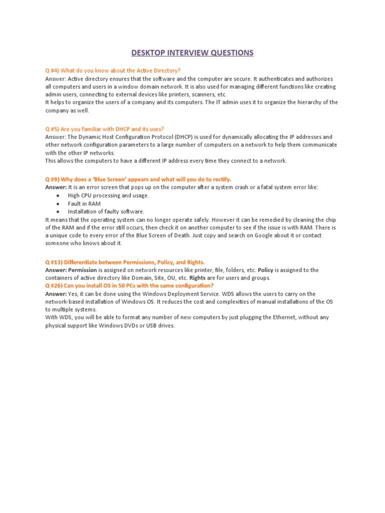 Desktop Interview Questions | PDF